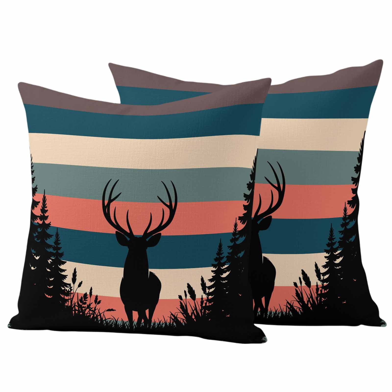 Elk Forest Silhouette Outdoor Waterproof Throw Pillow Covers Set of 2 ...