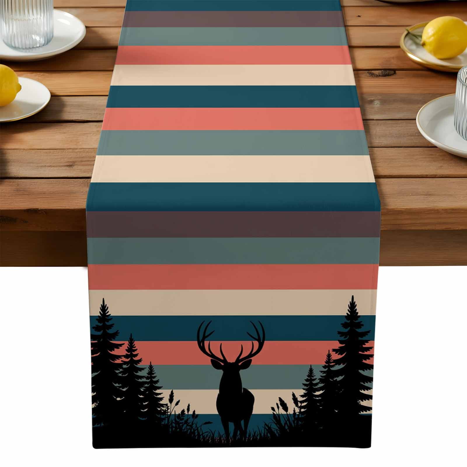 Elk Forest Silhouette Table Runner, Tree Nature Kitchen Table Runners ...