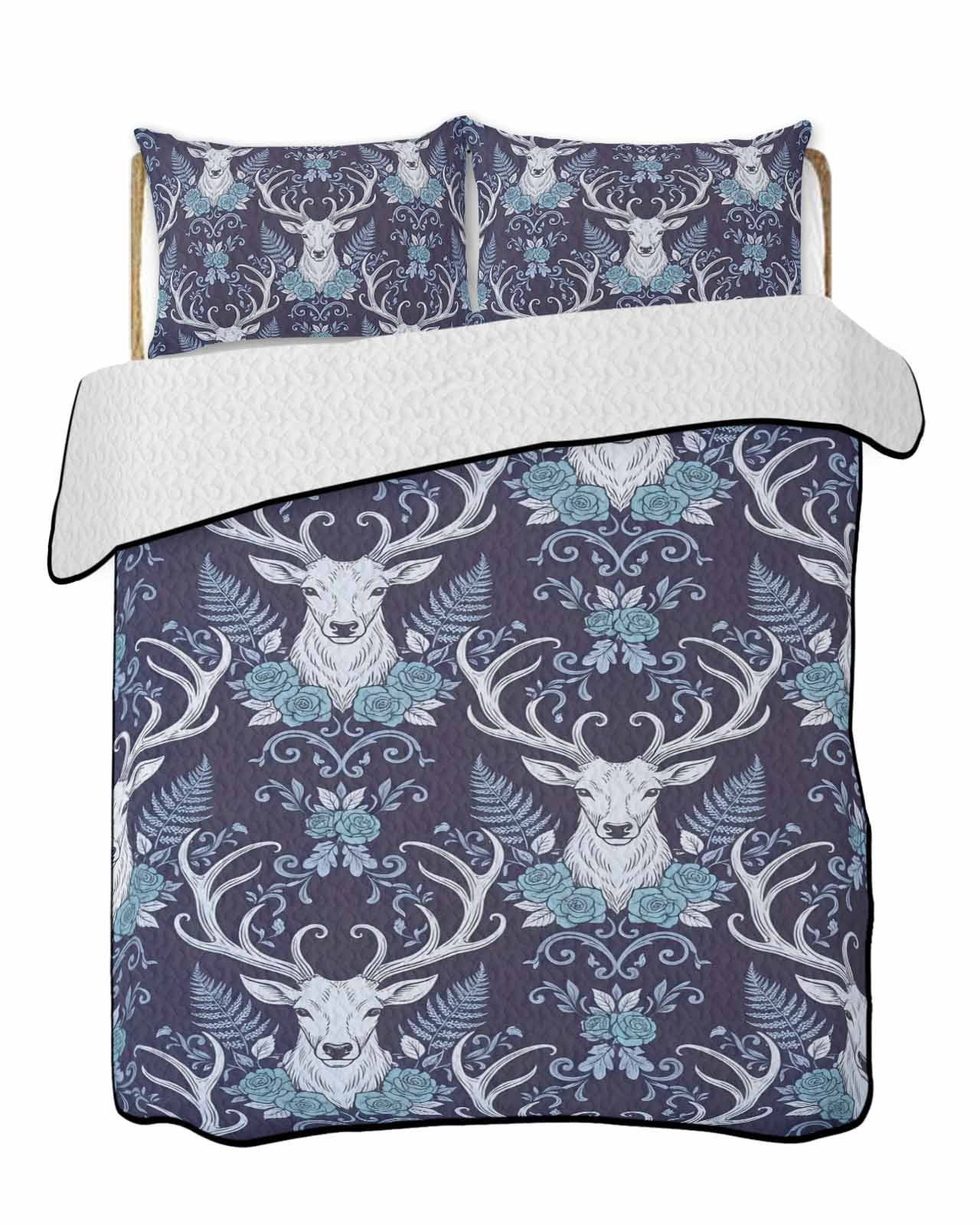 Elk Head Quilts Bedding Set King Size Animals Classical Floral Pattern ...