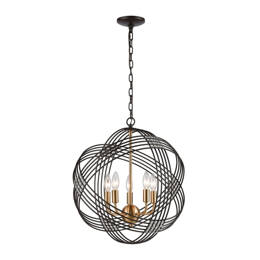Elk Lighting 11193/5 Pendants Oil Rubbed Bronze with Satin Brass Glass ...