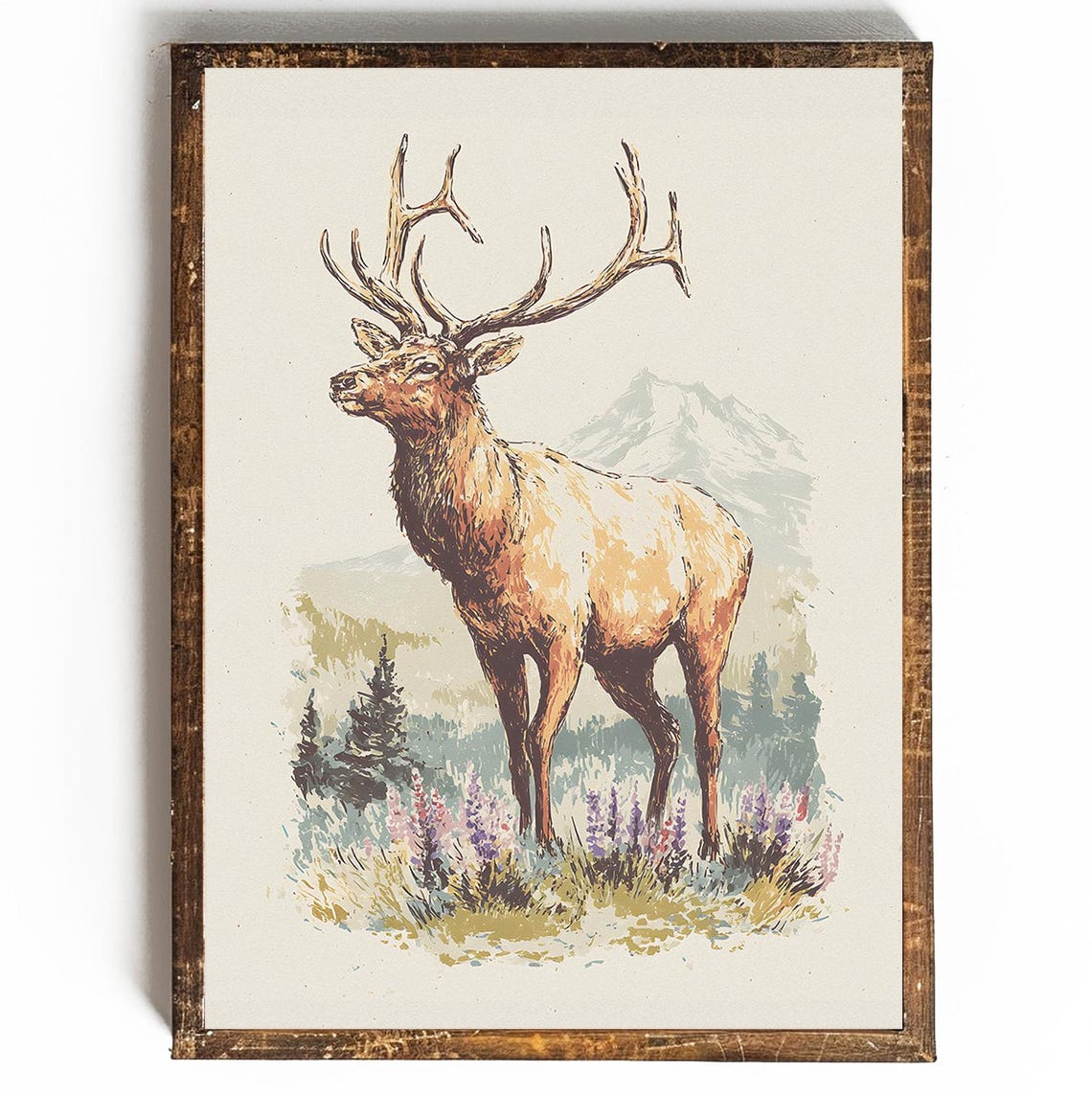 Elk Illustration Olympic National Park Elk Wall Art Mount Rainier ...