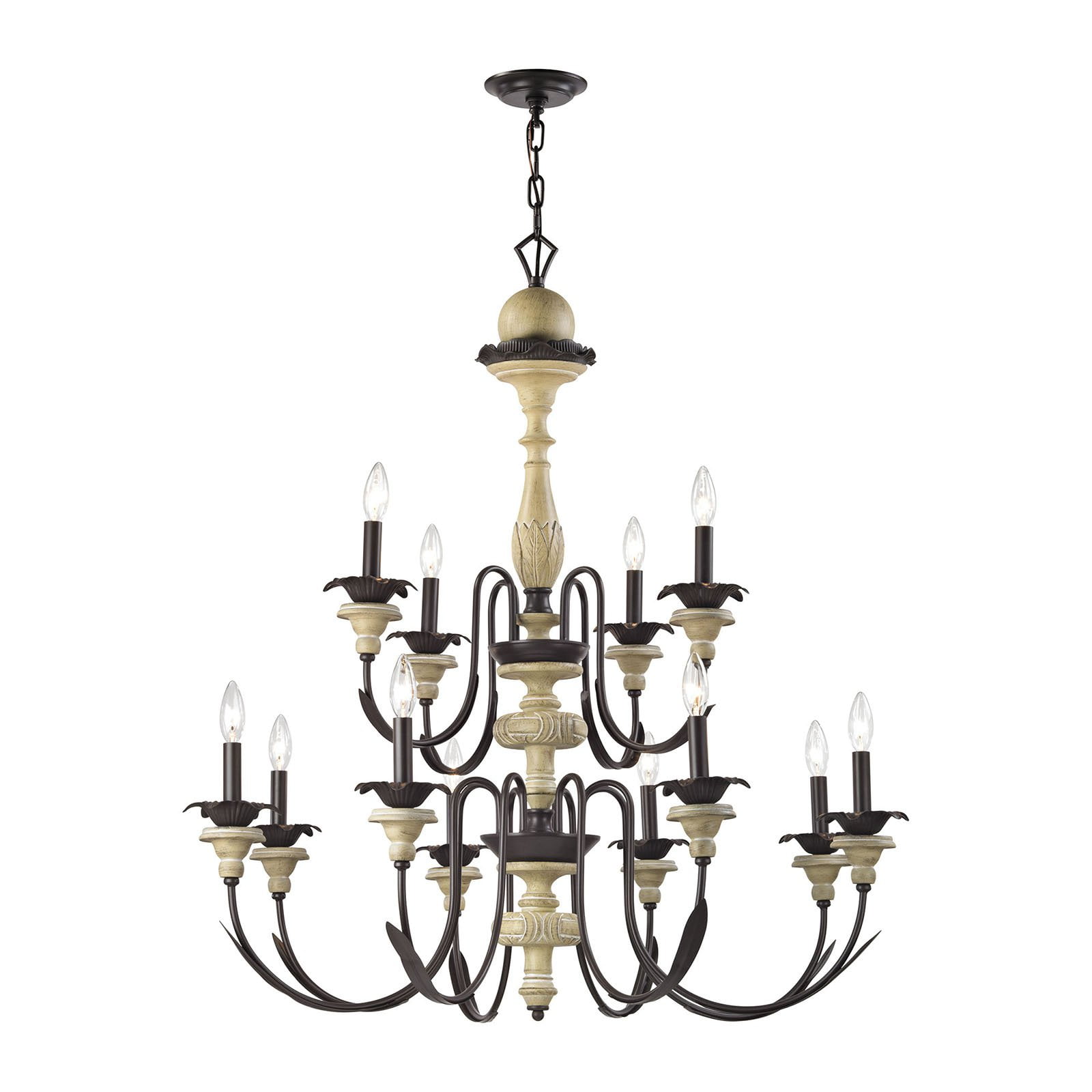 ELK Lighting Channery Point 12 Light Chandelier Aged Cream And Oil ...