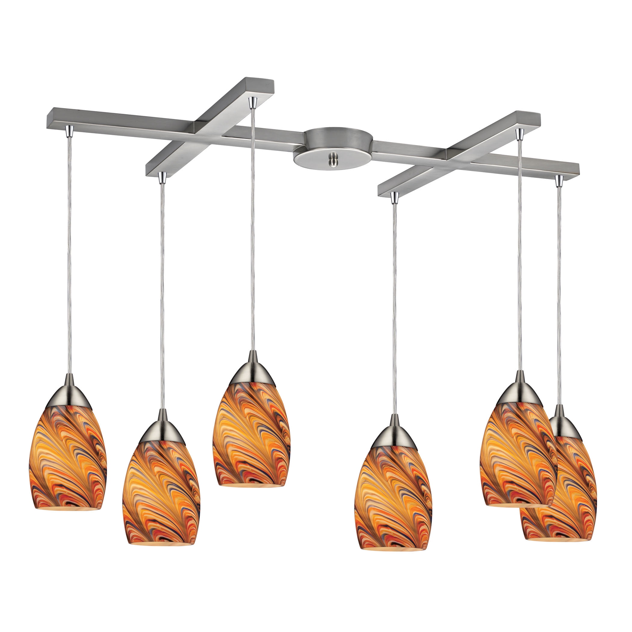 Elk Lighting Mini Vortex Satin Nickel Pendant Light w/ 6 Light 100W ...