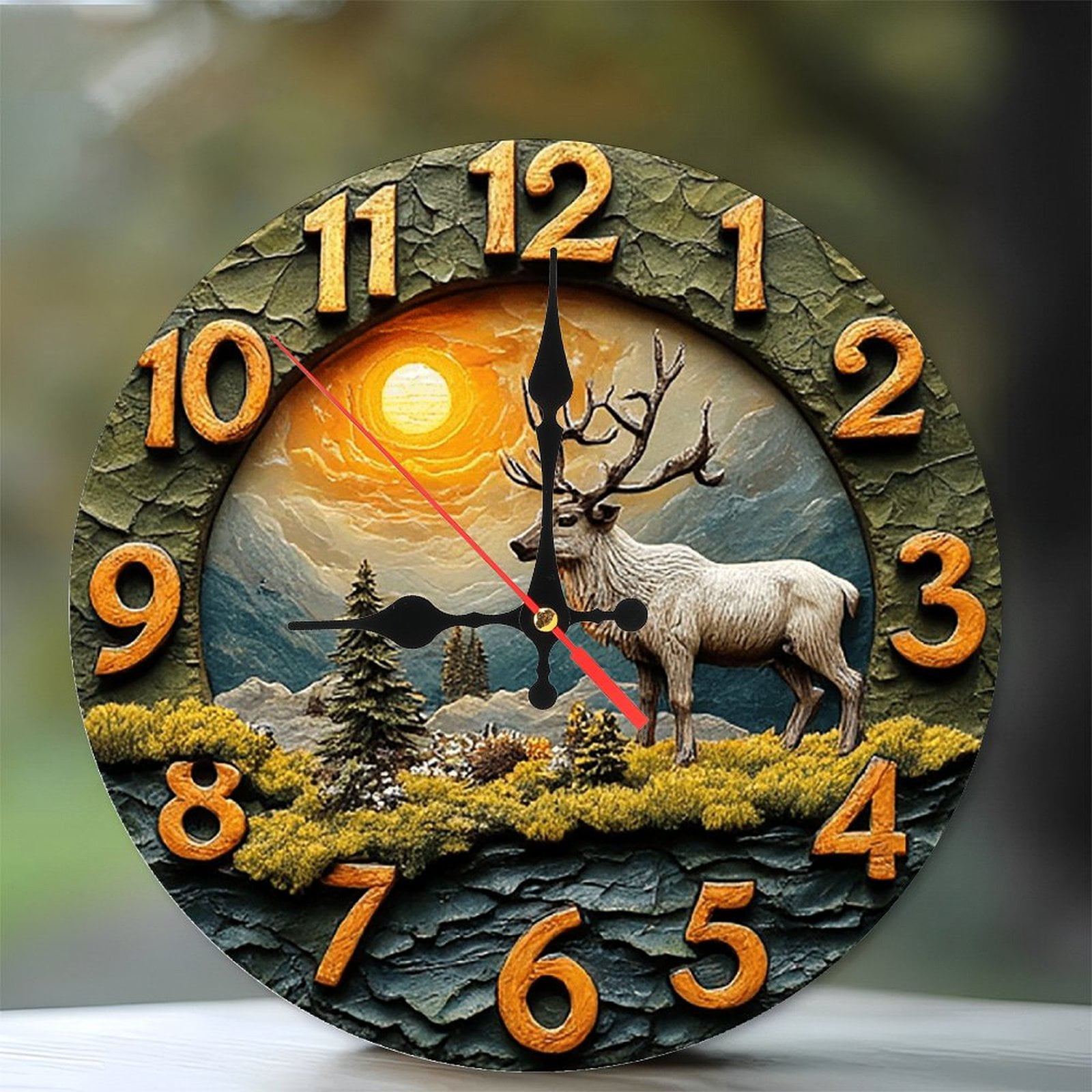Elk Mountain Sunset Wall Clock 10-Inch Silent Wooden Wall Clock ...