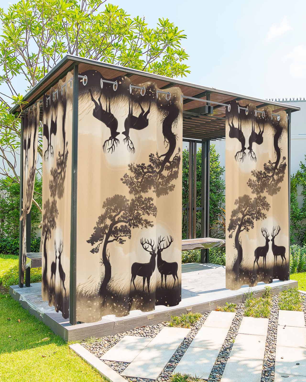 Elk Outdoor Curtains for Patio Waterproof, Sunset Animal Antlers ...