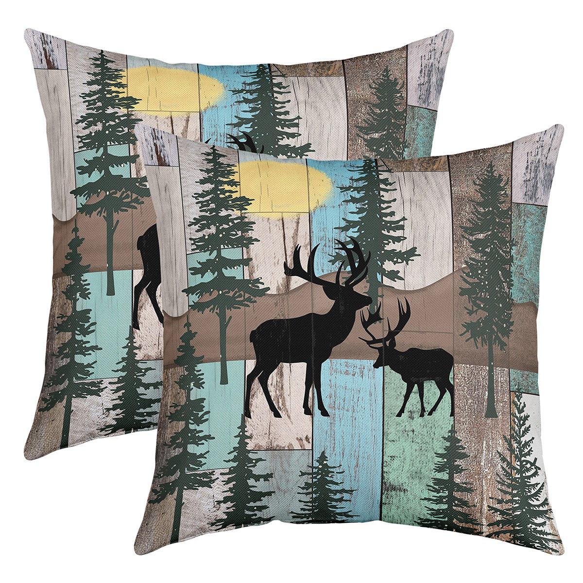 Elk Pillow Covers for Kids Girls Boys,Woodland Plants Animals Square ...