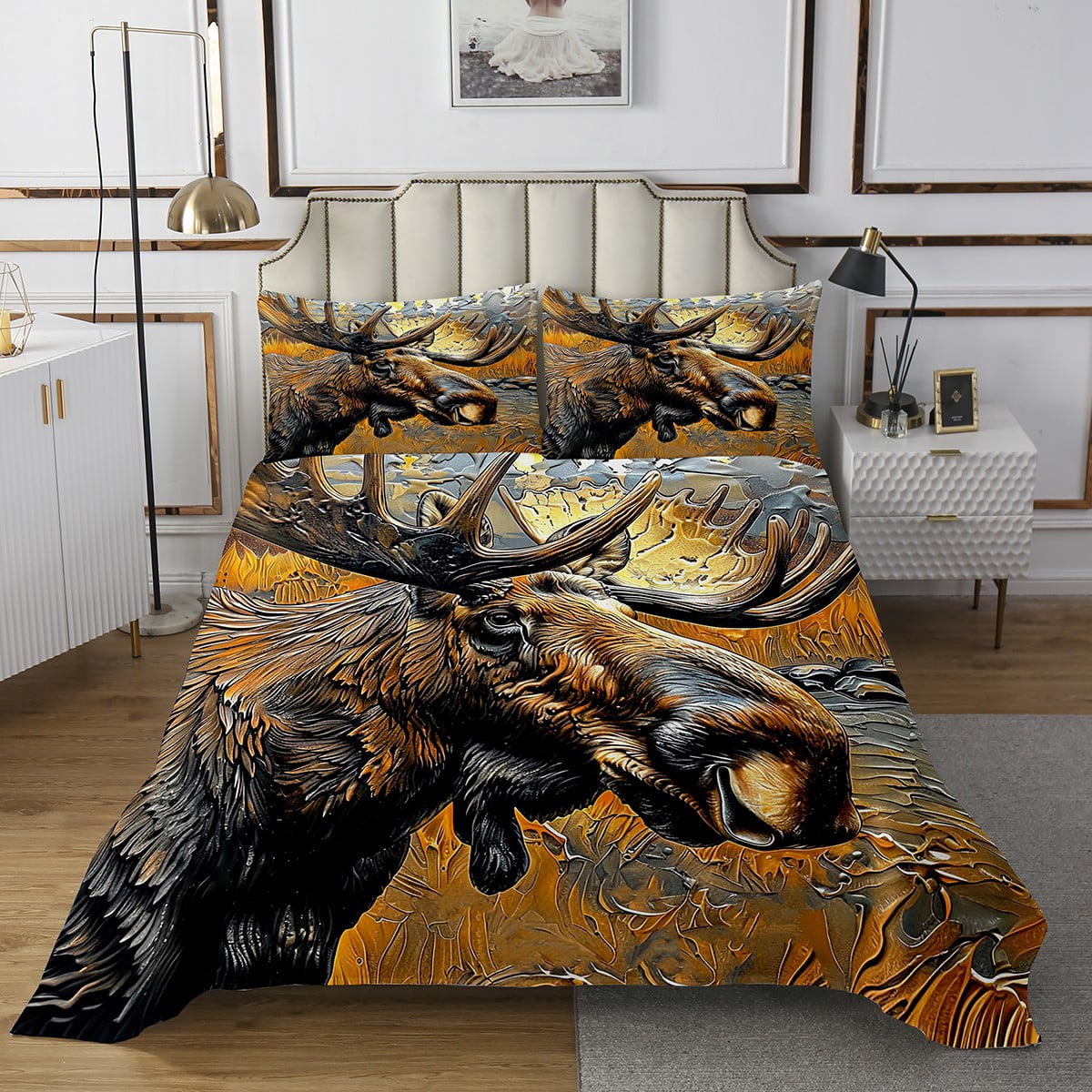 Elk Quilts Deer Hunting Quilt Set Queen Size Animal Rustic Coverlet ...