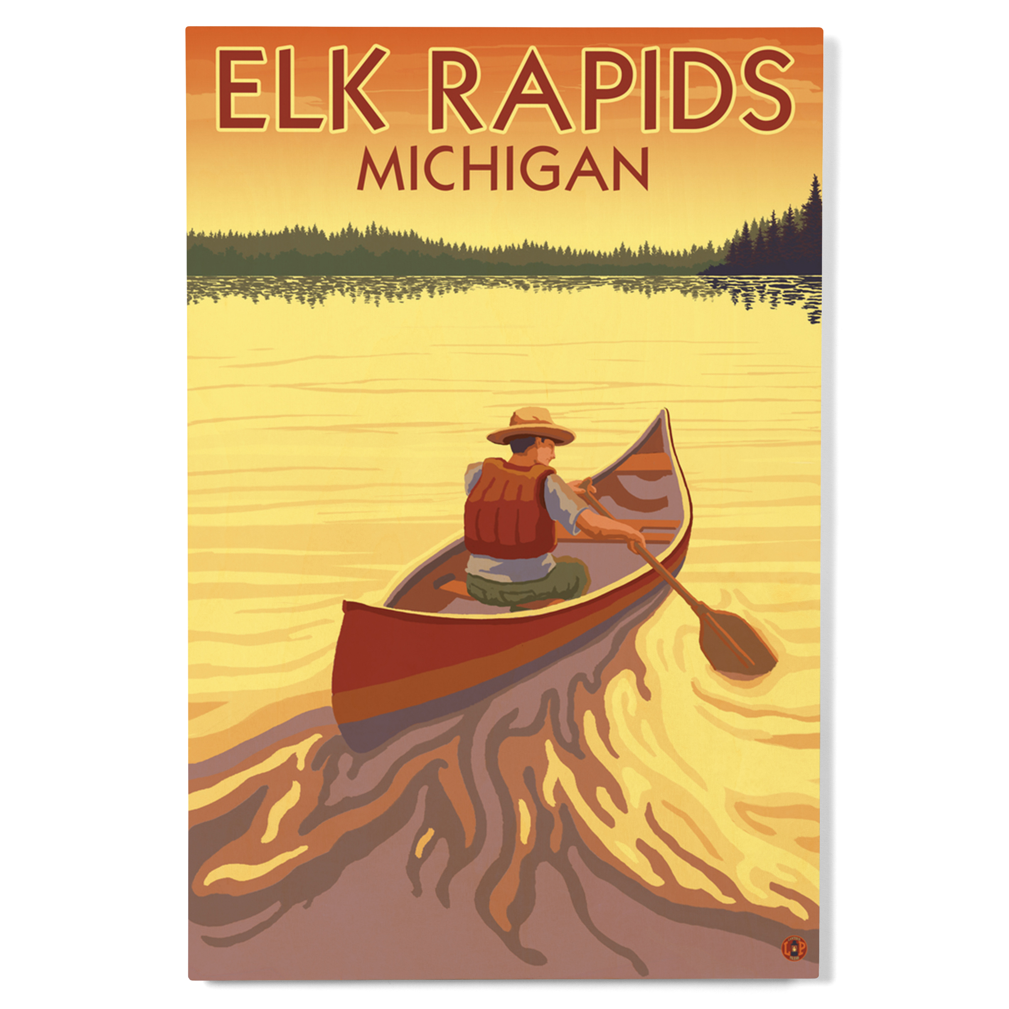 Elk Rapids, Michigan, Canoe Scene Birch Wood Wall Sign (12x18 Rustic ...