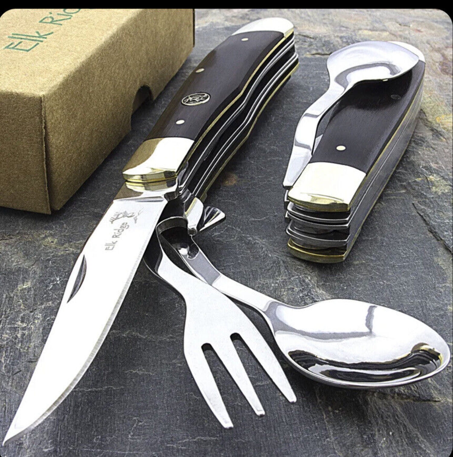 Elk Ridge Hobo Knife, Folding Multitool with Knife Fork Spoon, Portable ...