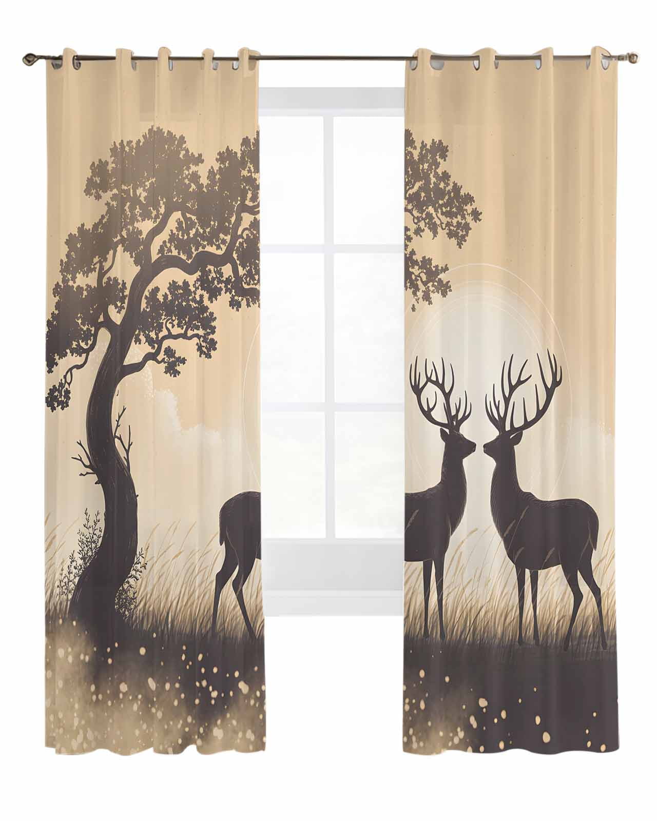 Elk Sheer Curtains 72 Inch Length 2 Panels Sunset Animal Antlers ...
