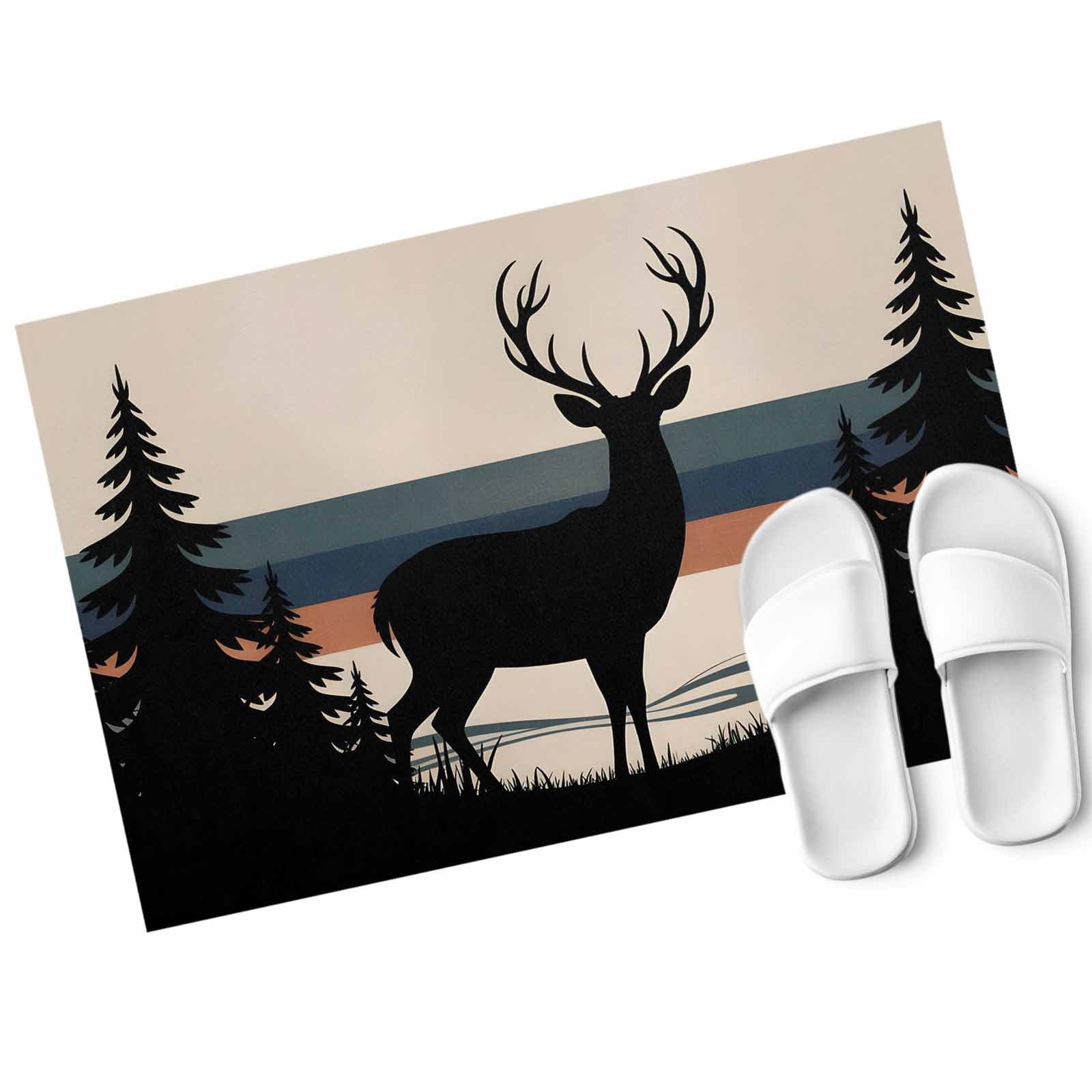 Elk Silhouette Door Mat Forest Tree Nature Non Slip Absorbent Entrance ...
