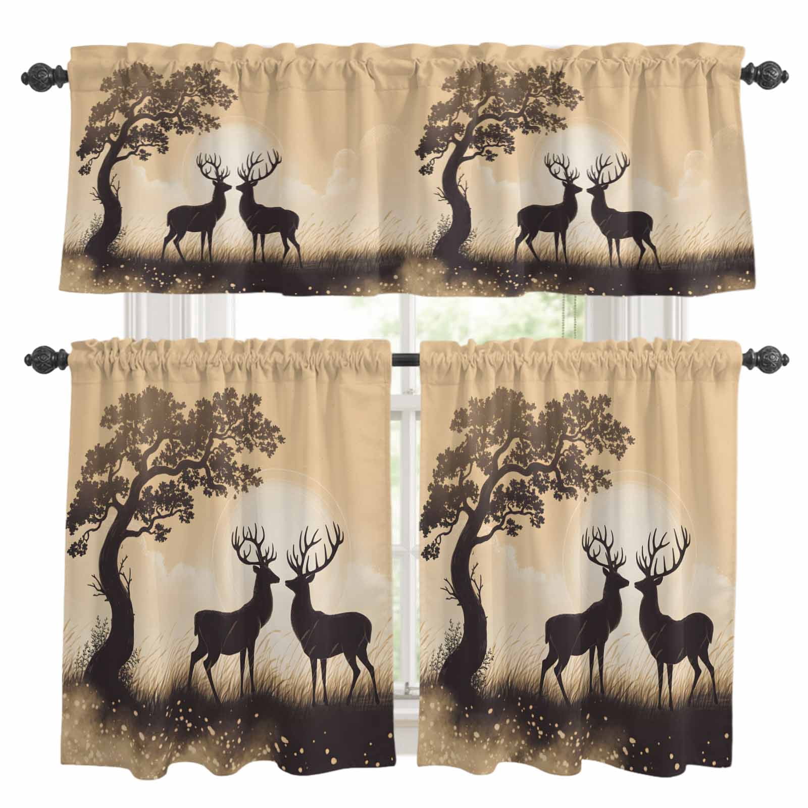 Elk Silhouette Kitchen Curtains Sets for Windows 24 Inch Length, Sunset ...