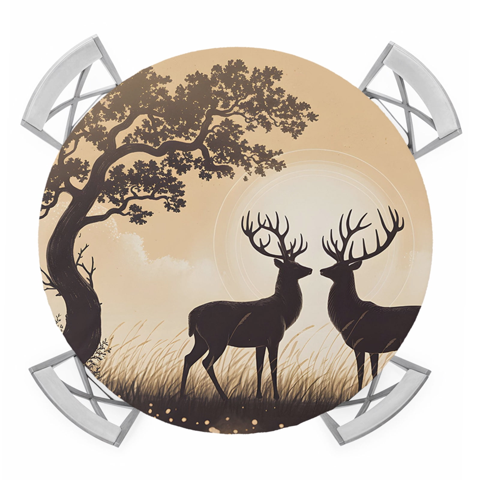 Elk Silhouette Round Tablecloth for 45-54 Inch Tables,Fitted Table ...