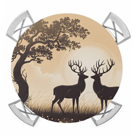 Elk Silhouette Round Tablecloth for 45-54 Inch Tables,Fitted Table ...