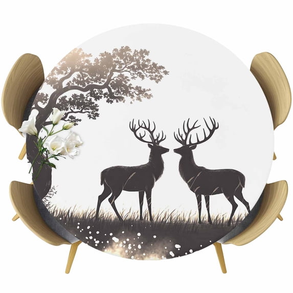 Elk Silhouette Round Tablecloth, Fitted Table Cover with Elastic for 55 ...