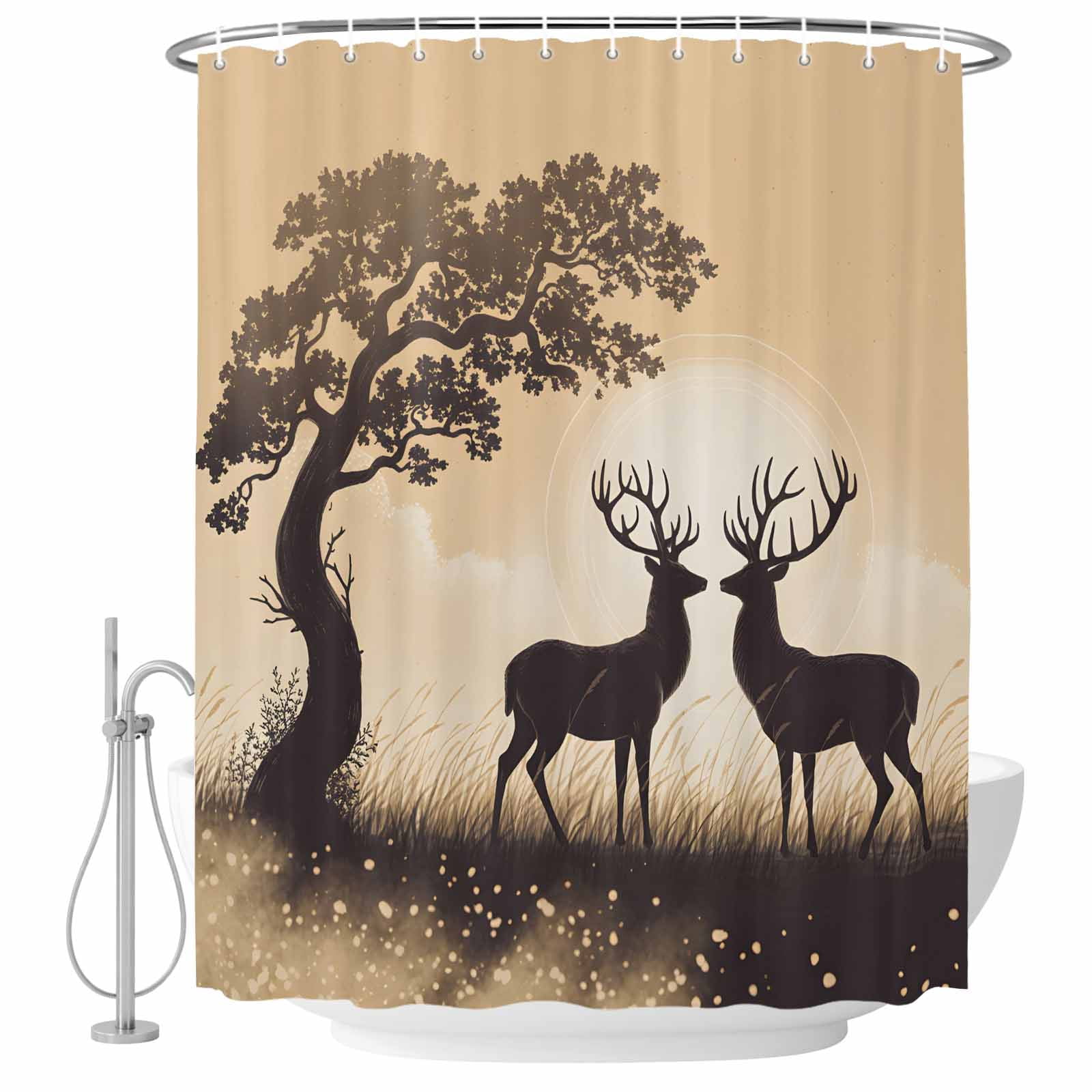 Elk Silhouette Shower Curtain, Waterproof Shower Curtains for Bathroom ...