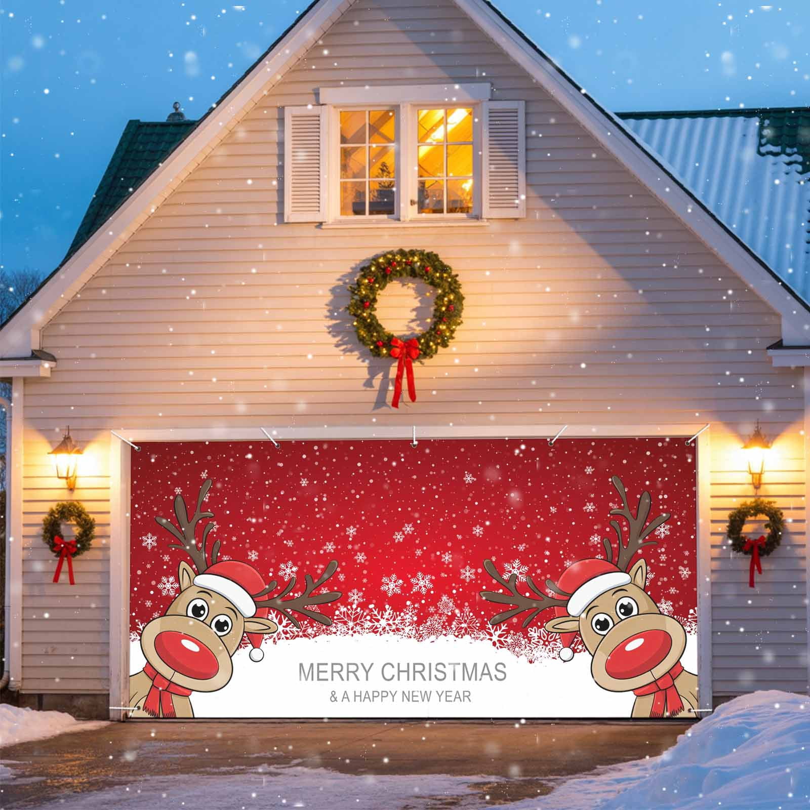 Elk Snowflake Christmas Garage Door Decorations, 6x13ft Garage Door ...