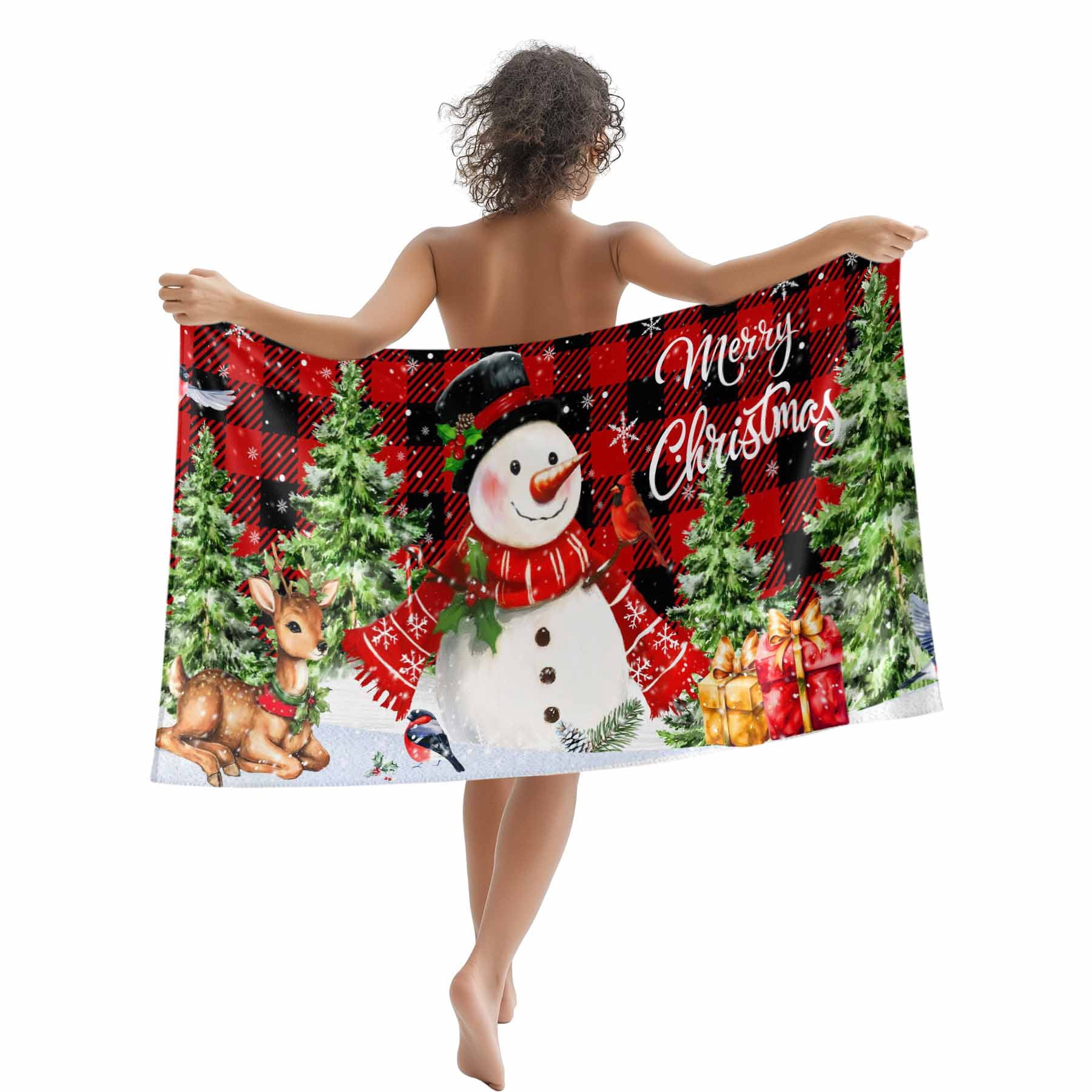 Elk Snowman Christmas Beach Towels Blanket Soft&Absorbent Quick Dry ...