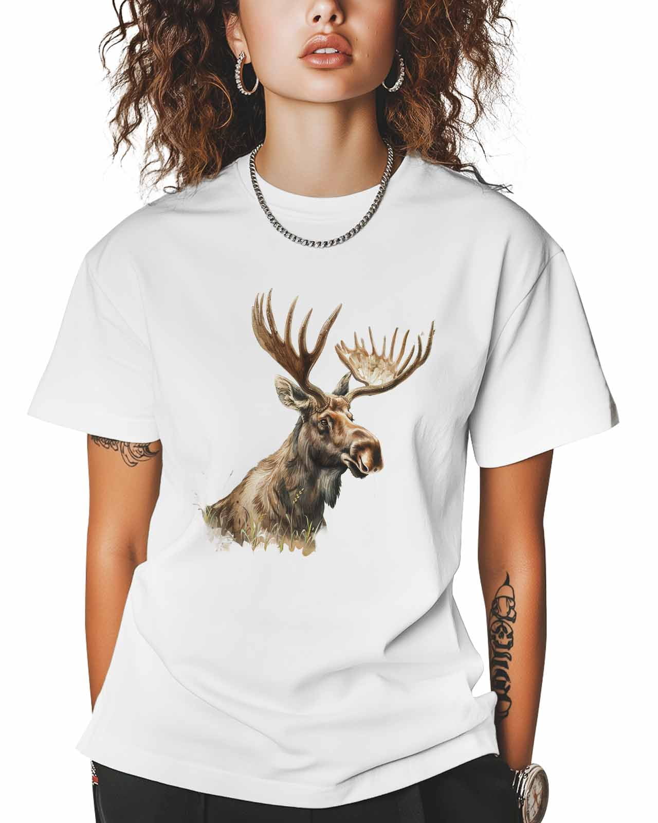 Elk T Shirts for Women Short Sleeve Cotton Crewneck T-Shirt Animal Tee ...