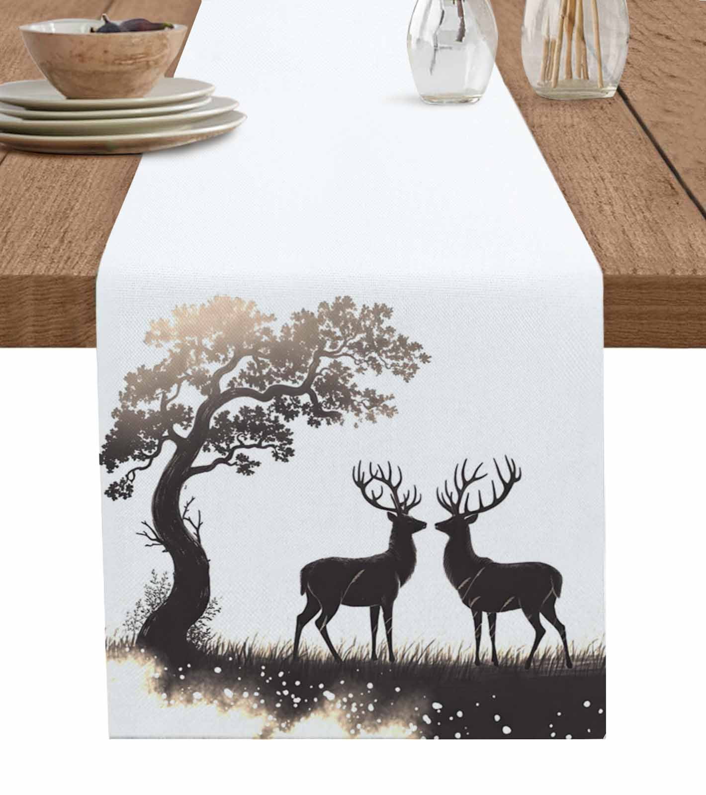 Elk Table Runner 120 Inches, Nature Forest Antlers Tree Branch ...