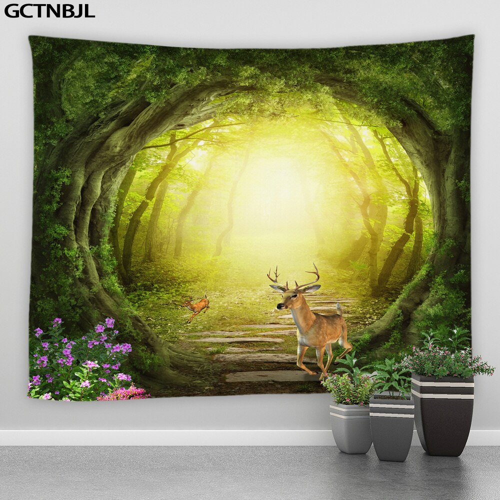 Elk Tapestry Autumn Forest Wild Animals Deer Natural Scenery Background ...