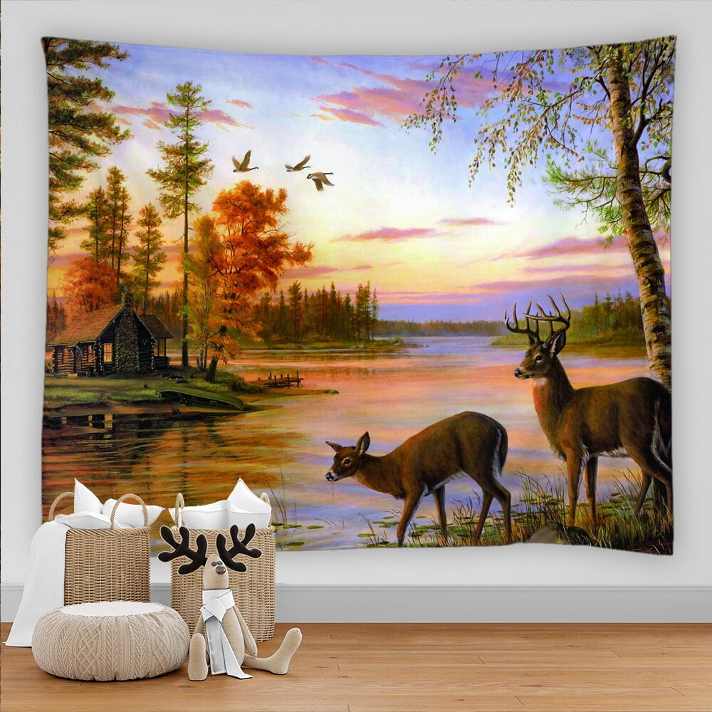 Elk Tapestry Wall Hanging Reindeer Deer Pattern Wall Cloth Bohemian ...