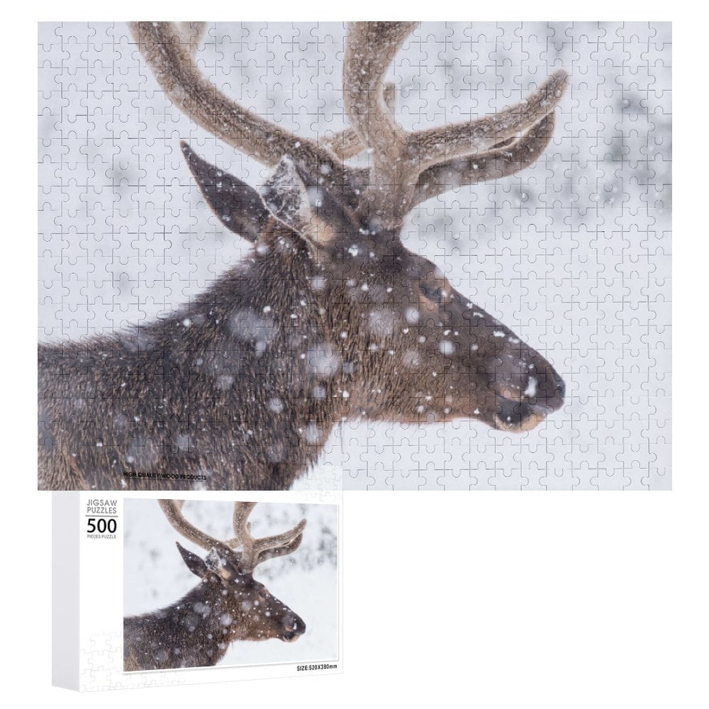 Elk Wapiti with Big Antlers in Yellowstone in A Snow Storm Jigsaw ...