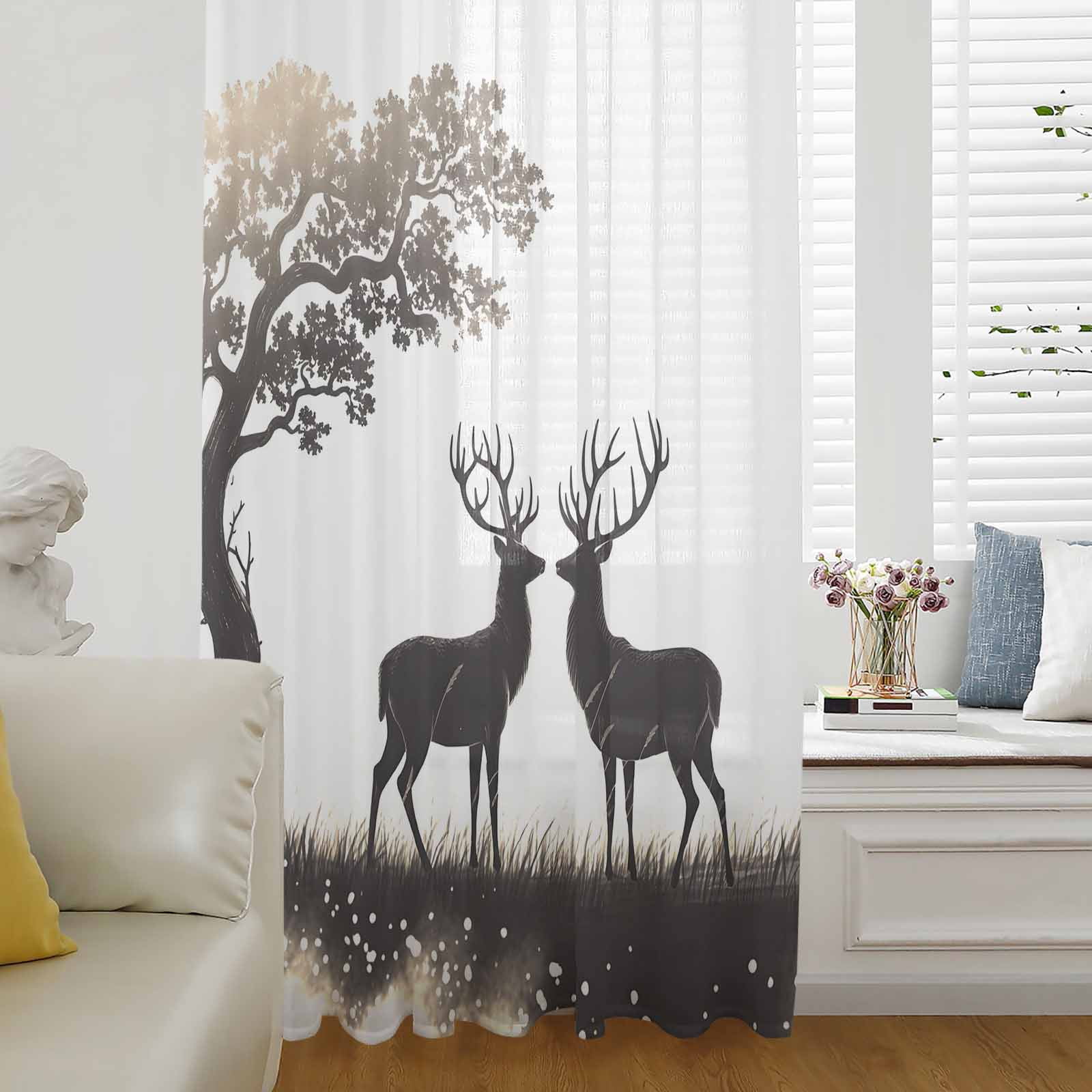 Elk Window Curtain 96 Inches Long,Nature Forest Antlers Tree Branch ...