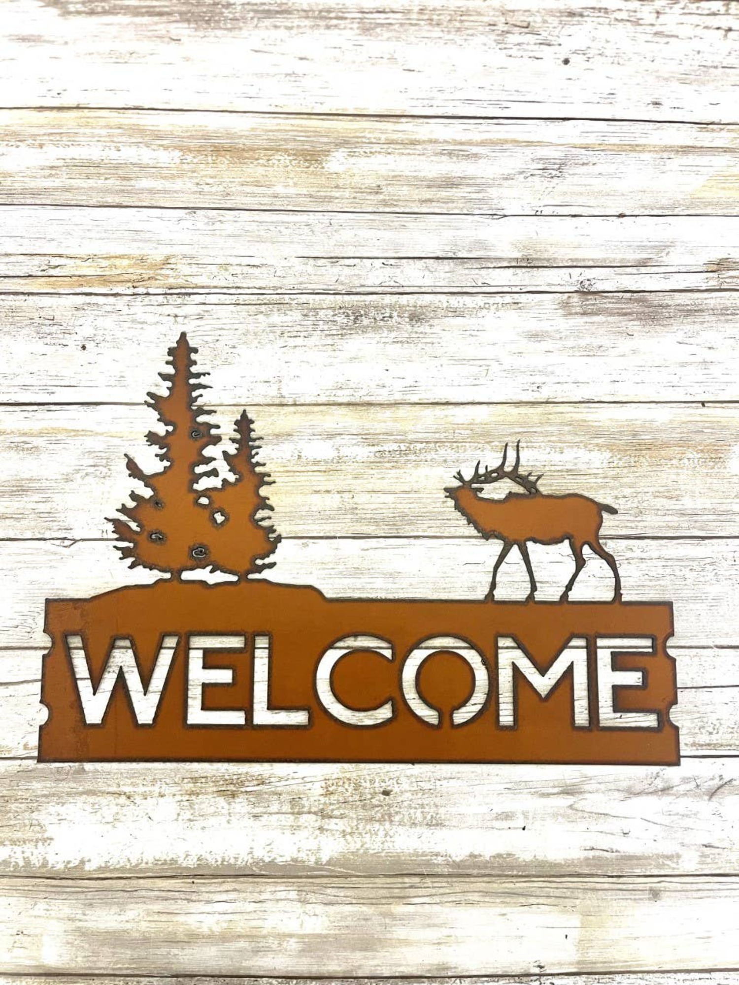 Elk and Double Pine Tree Horizontal Lodge Welcome Sign - Walmart.com