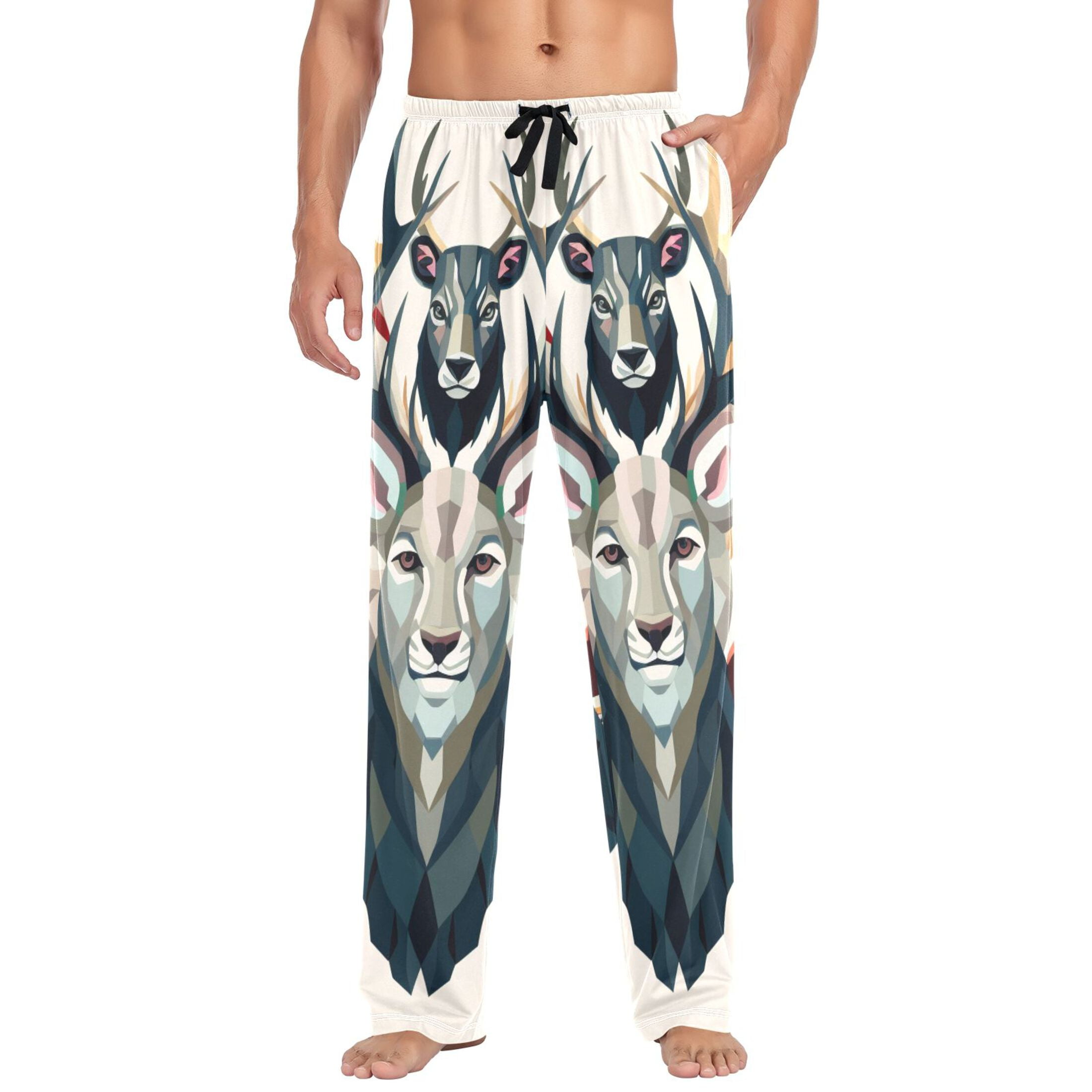 Elk and Various Animals in Heart Mens Cotton Pajama Pant Sleep and ...