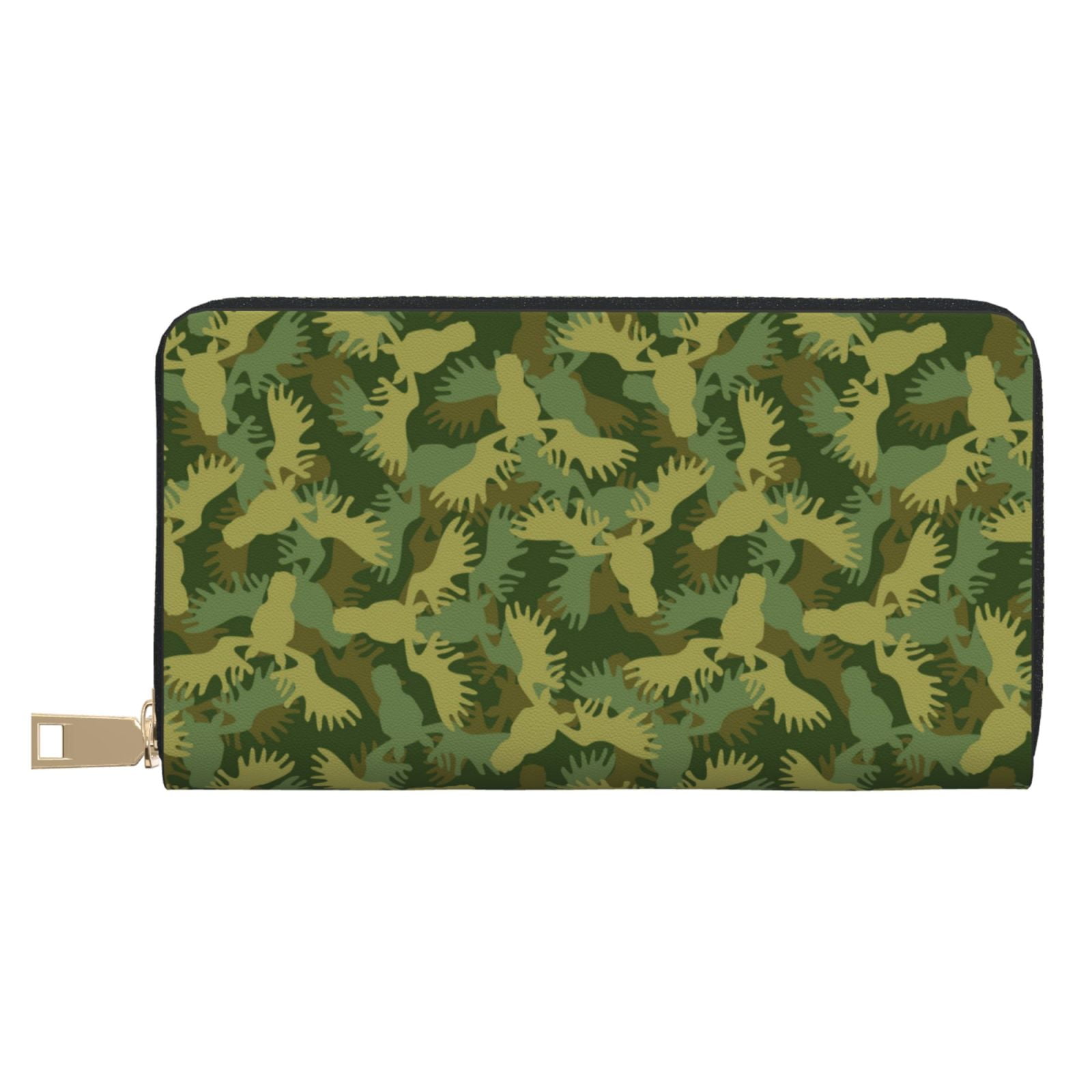 Elk moose armygreen Camouflage Wallet Women, Leather Bifold Multi Card ...