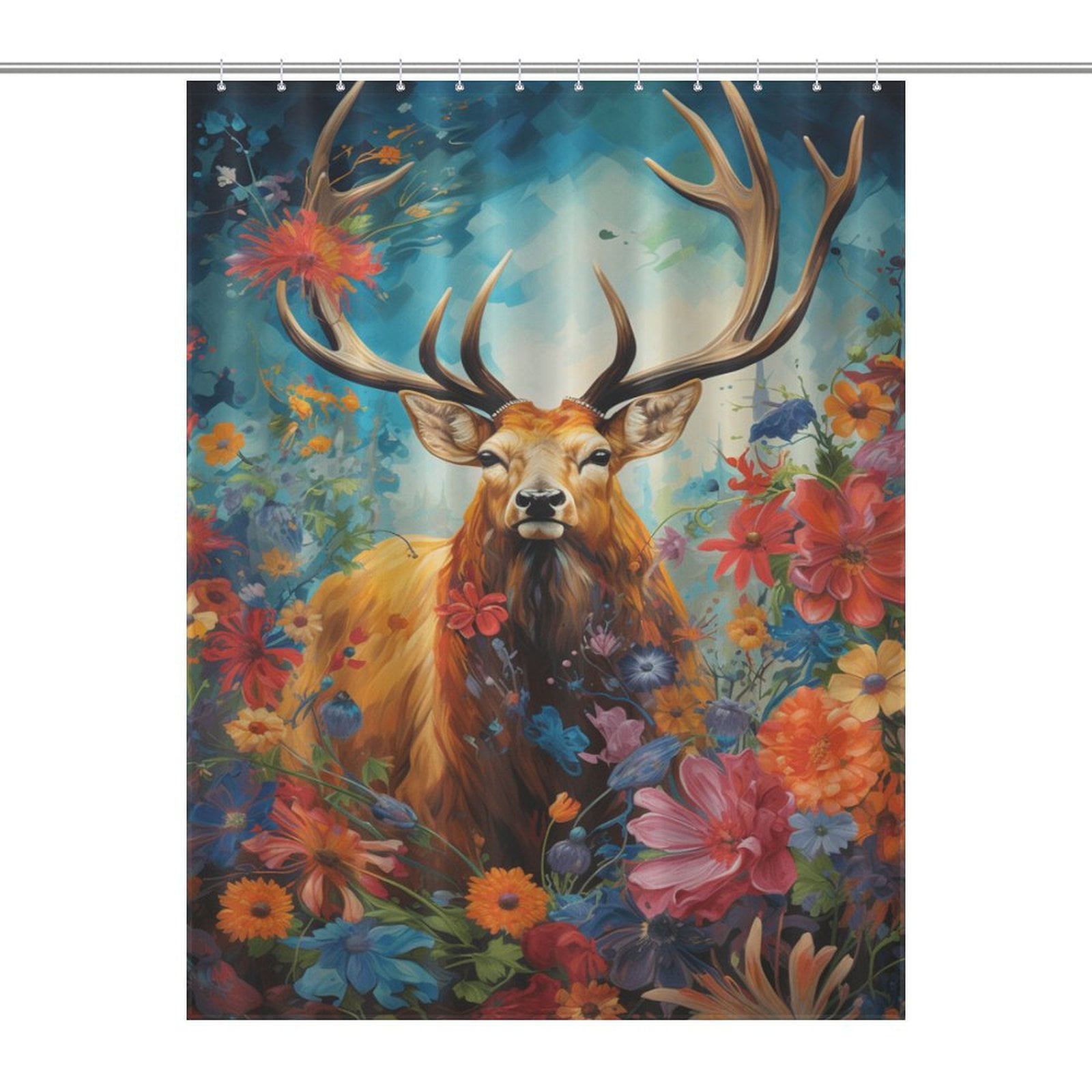 Elk with Flowers Shower Curtains Waterproof 3d Bathroom Curtains With ...