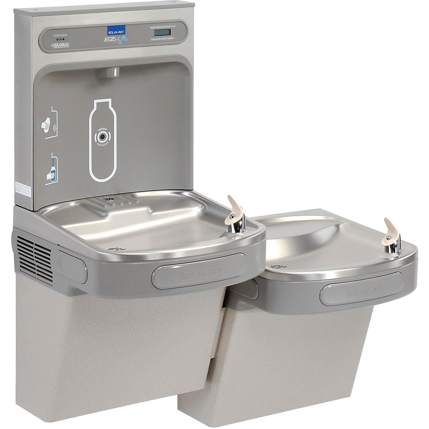 Elkay LZSTL8WSLK EZH2O Filling Station & Versatile Bi-Level ADA Water Cooler, Filtered 8 GPH ...