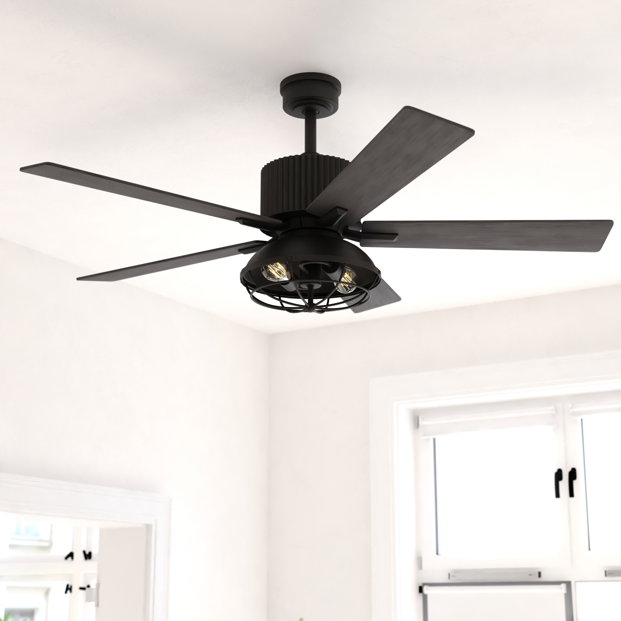 Elkhart 52-in. Black Industrial Indoor Ceiling Fan with LED Cage Light ...