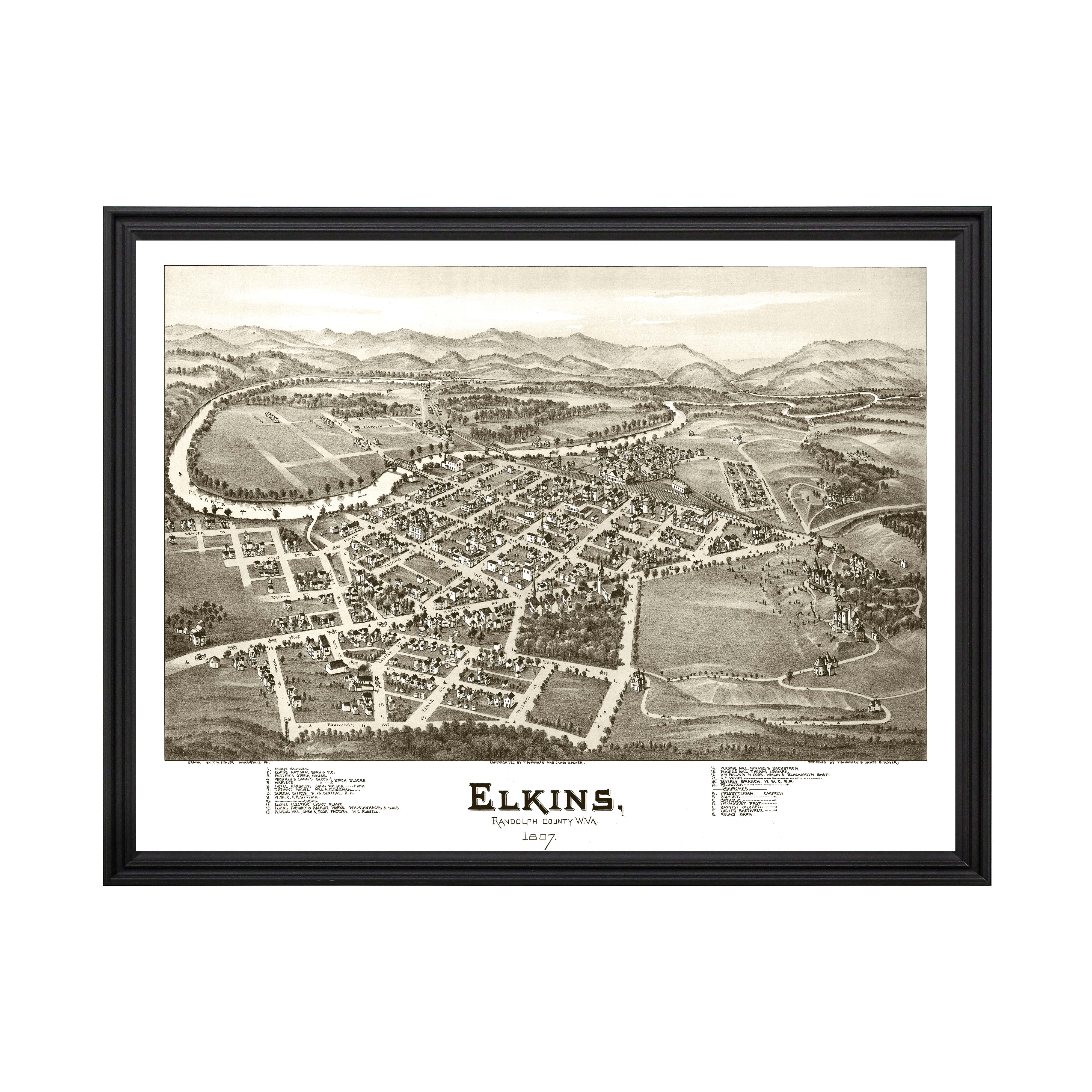Elkins Art, 1897 Vintage Map of Elkins West Virginia, WV History Wall ...