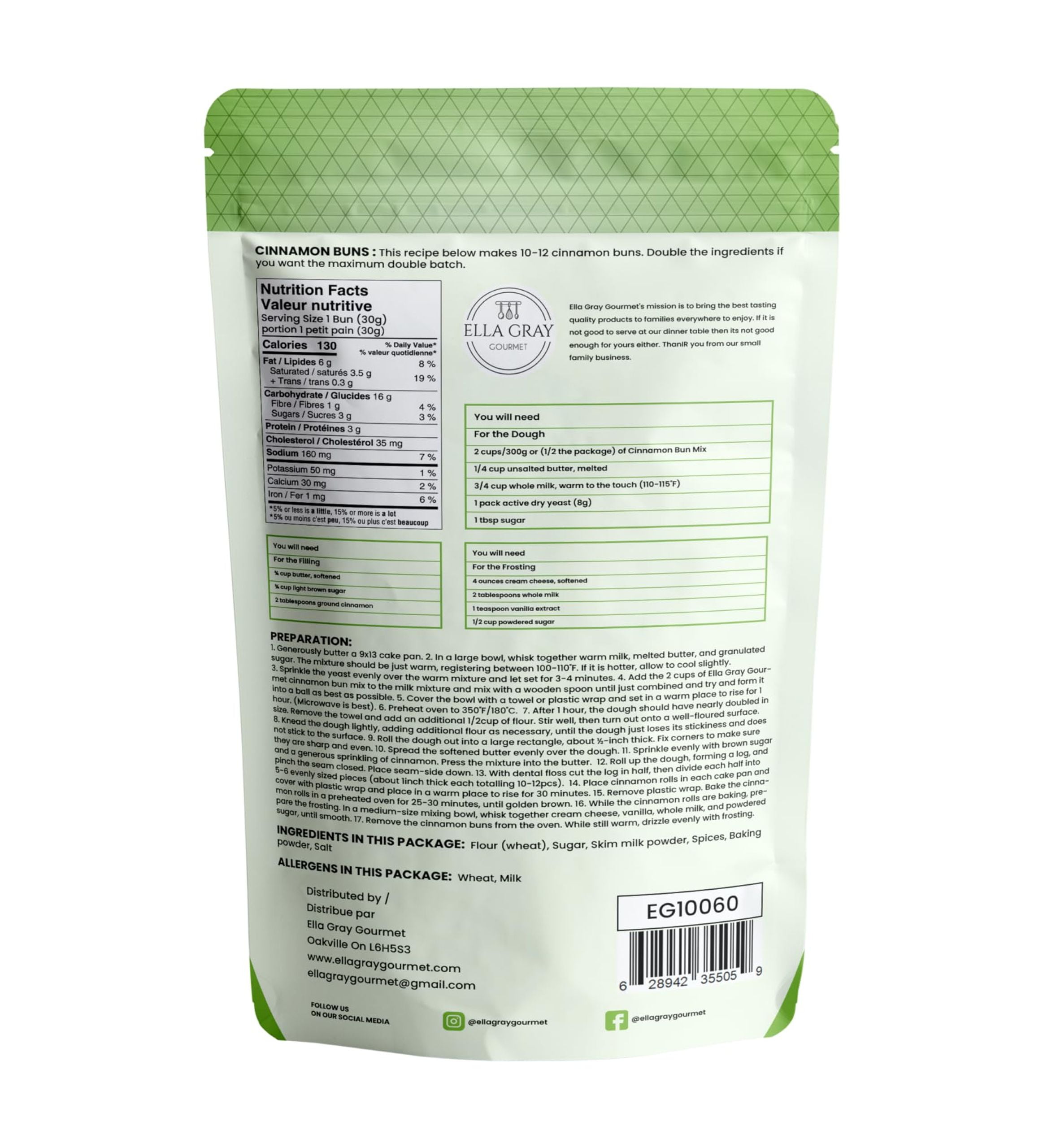 EllGray Gourmet FEV6 Cinnamon Bun Mix - 600g Makes Double Batch with ...