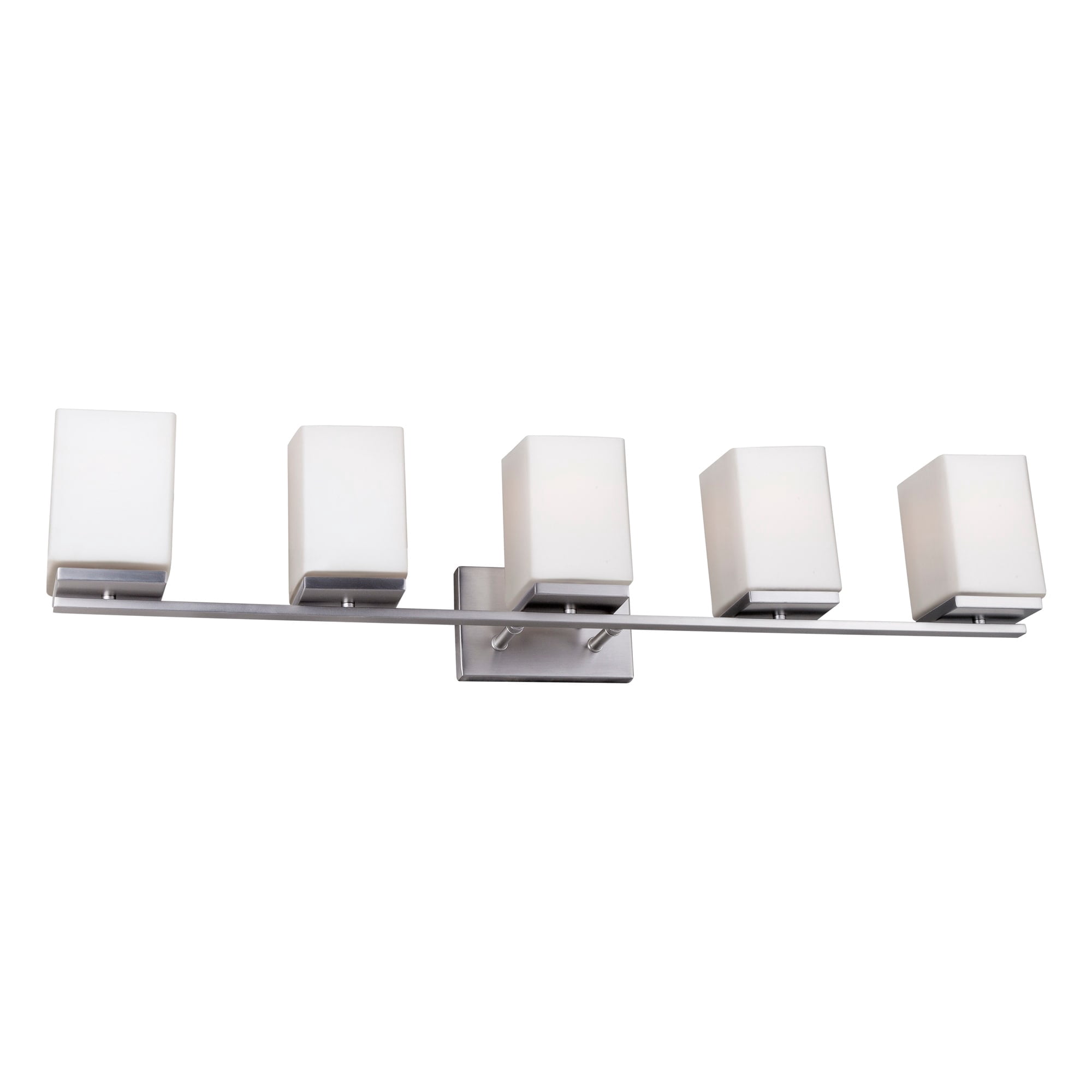 Ella 5-Light Brushed Nickel Bath Bracket with Square Satin Opal Glass ...