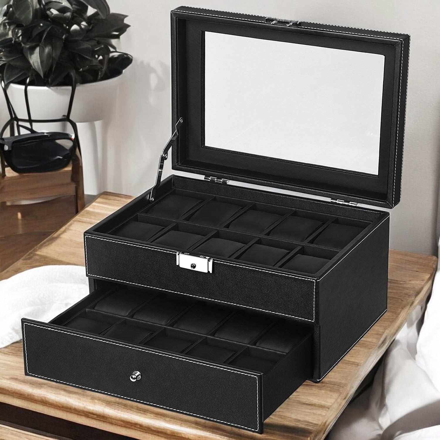 Ella & Elly Plus 20-Slot Luxury Watch Box Organizer - Double Layer ...