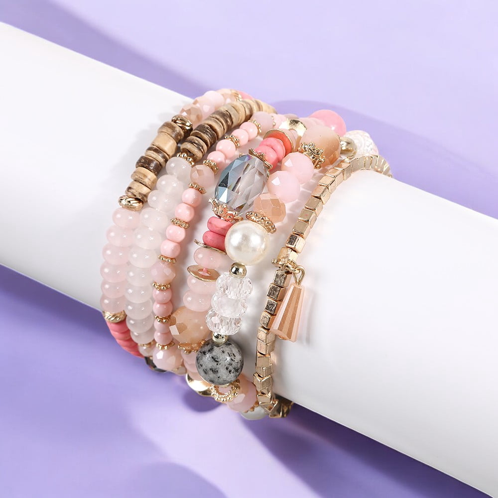 Ella & Elly Plus Vintage Summer Stackable Beach Layering Pink Bead ...