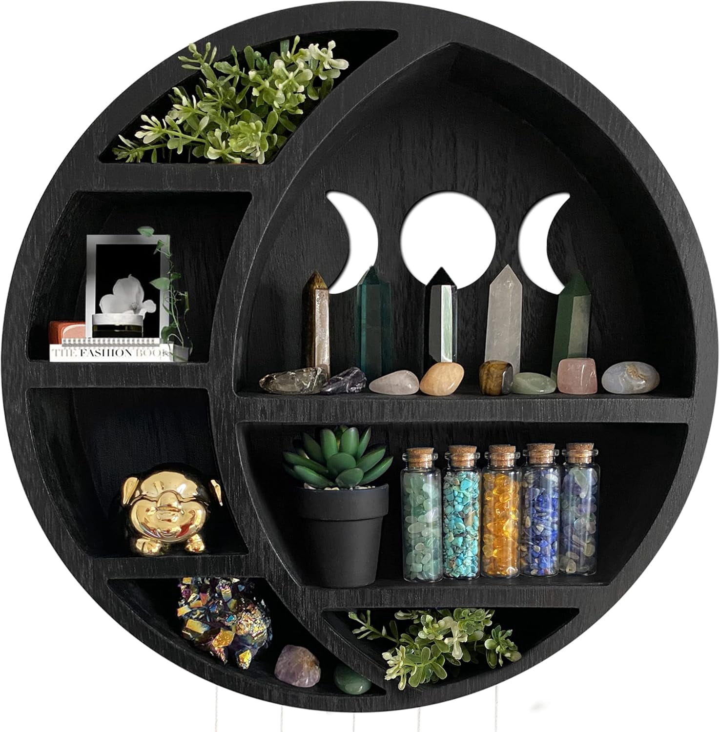Ella & Emma Wooden Moon Shelf - Crescent Moon Crystal Storage & Wall ...
