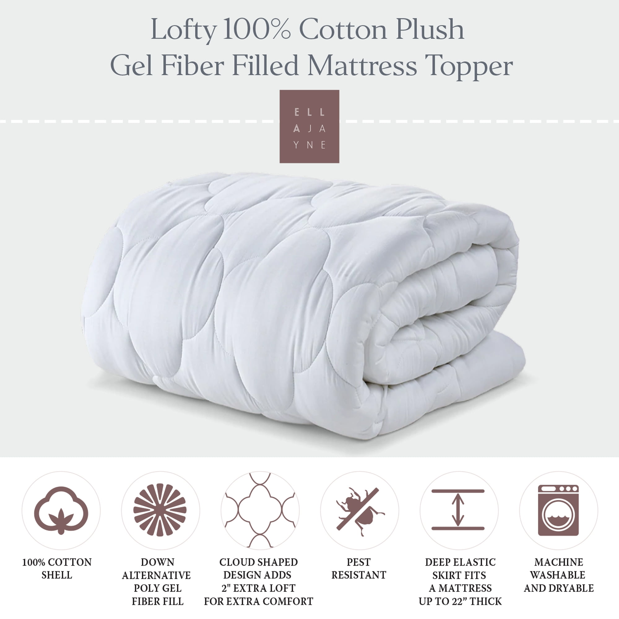 Ella Jayne Lofty 100% Cotton Plush Gel Fiber Filled Mattress Topper - Full - Walmart.com