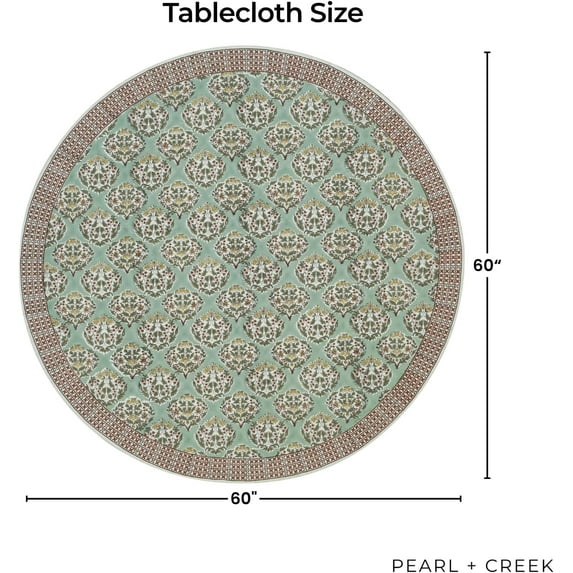 Ella Light Green Round Cotton Tablecloth 60” – Block Printed Floral ...