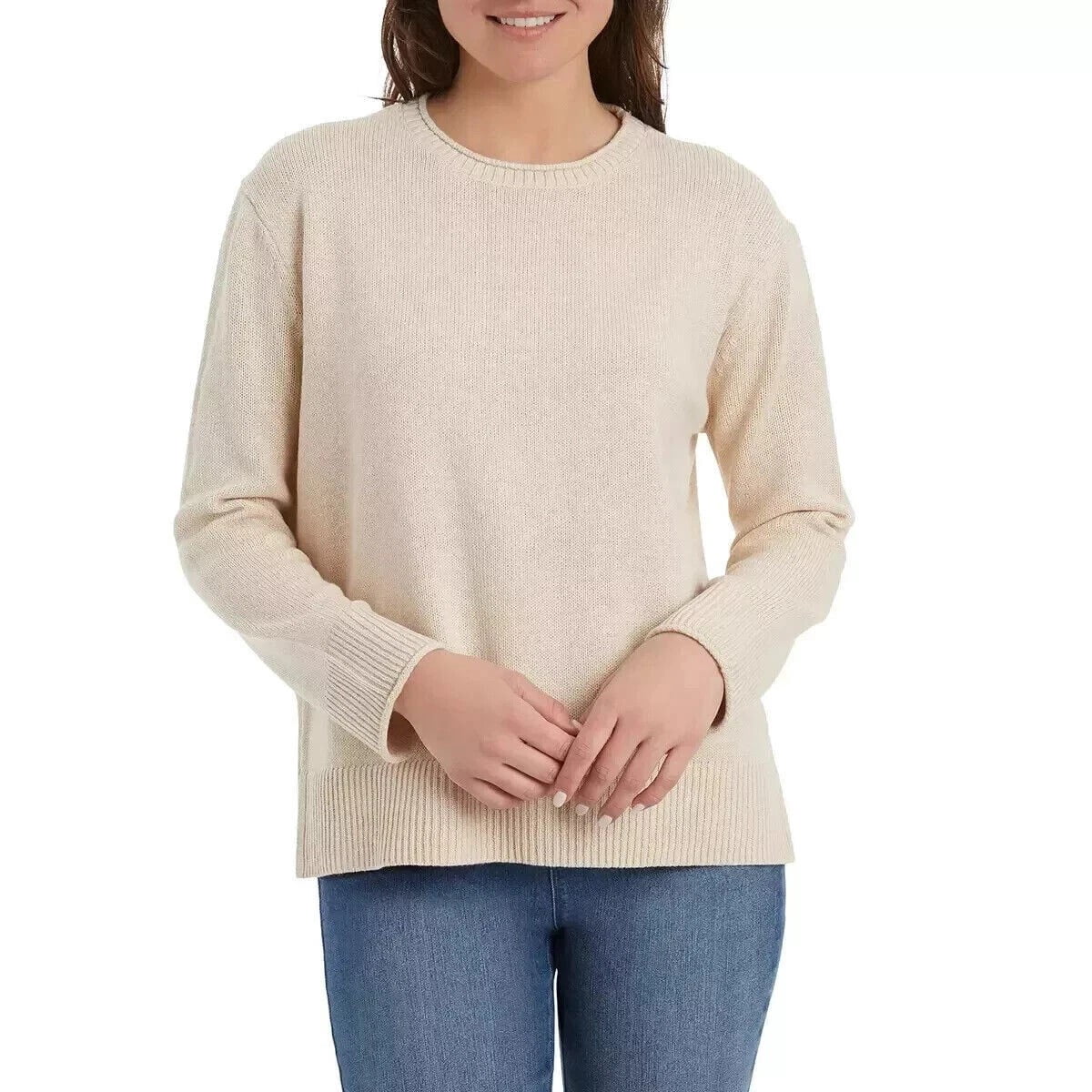 Ella Moss Women's Crewneck Cozy Long Sleeve Sweater, Tan, Size S ...