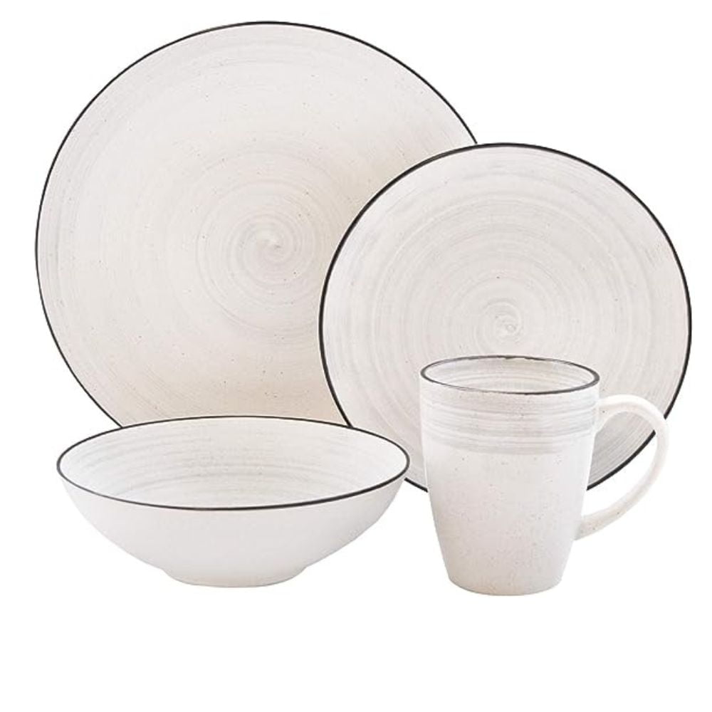 Elle Décor, White with Black Rim, Round Whitestone Stoneware Dinnerware ...