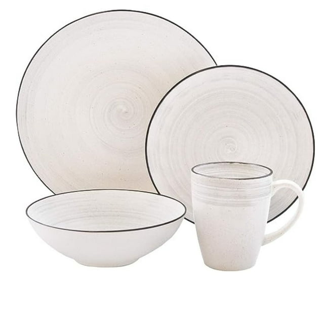 Elle Décor, White with Black Rim, Round Whitestone Stoneware Dinnerware ...