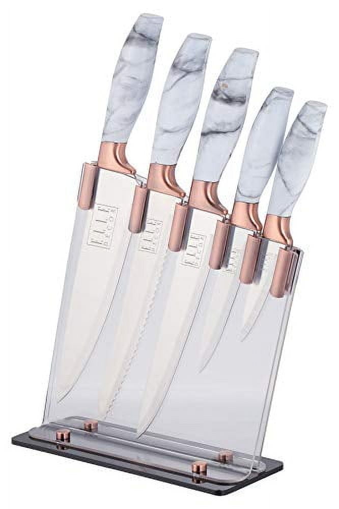 Elle Decor 5-Piece Professional Kitchen Knife Set with Block and Marble ...