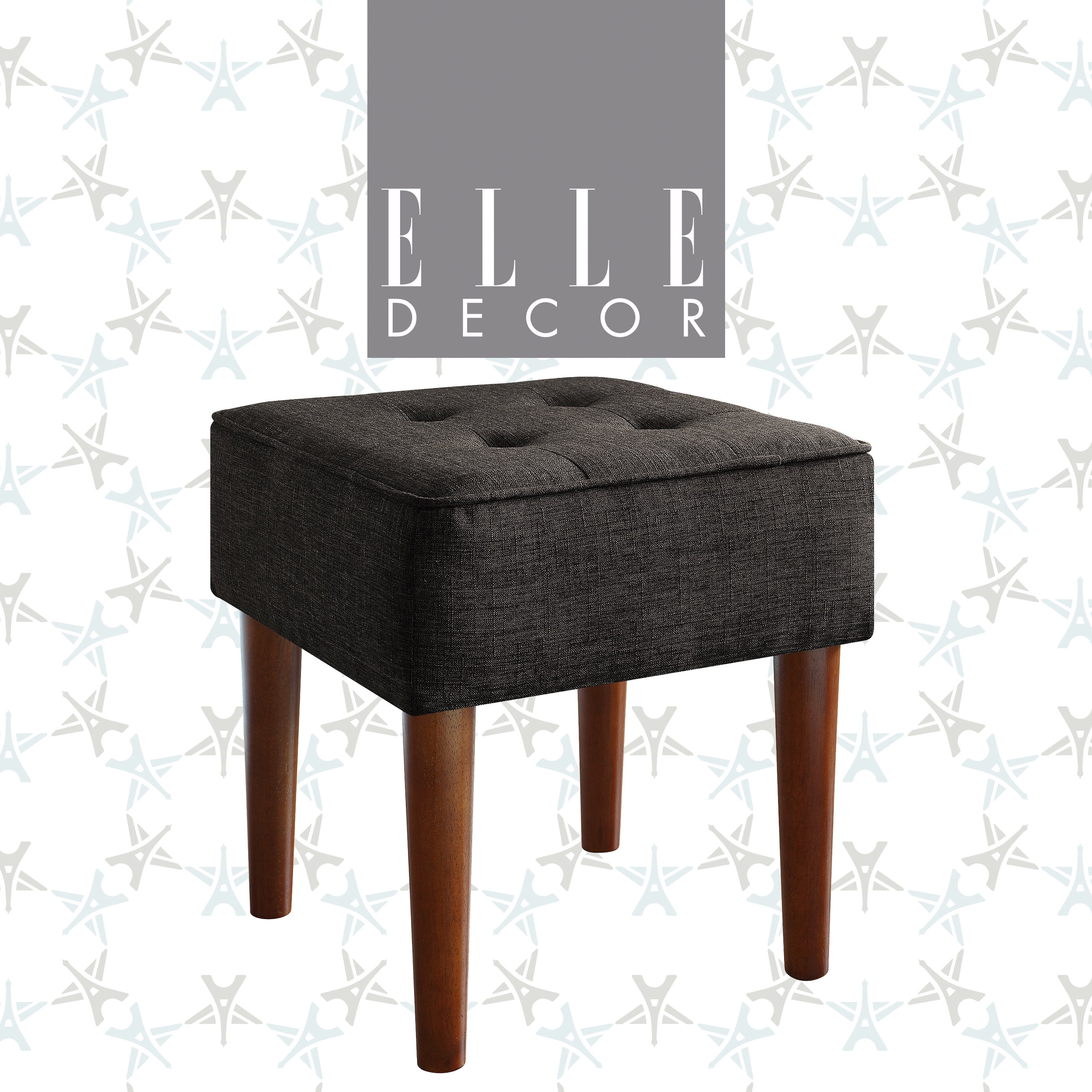 Elle Decor Aria Square Tufted Stool Charcoal Gray - Walmart.com