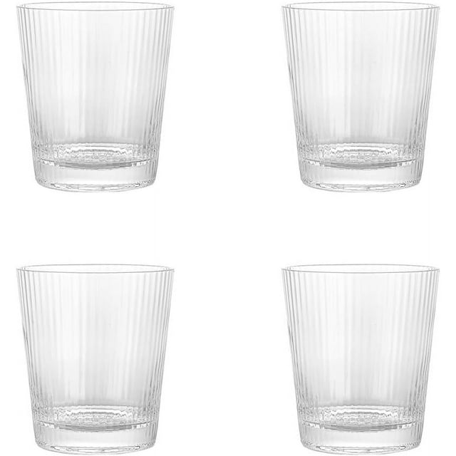 Elle Decor Glass Water Cups, Set Of 4 Ribbed Stackable Drinking Glasses ...