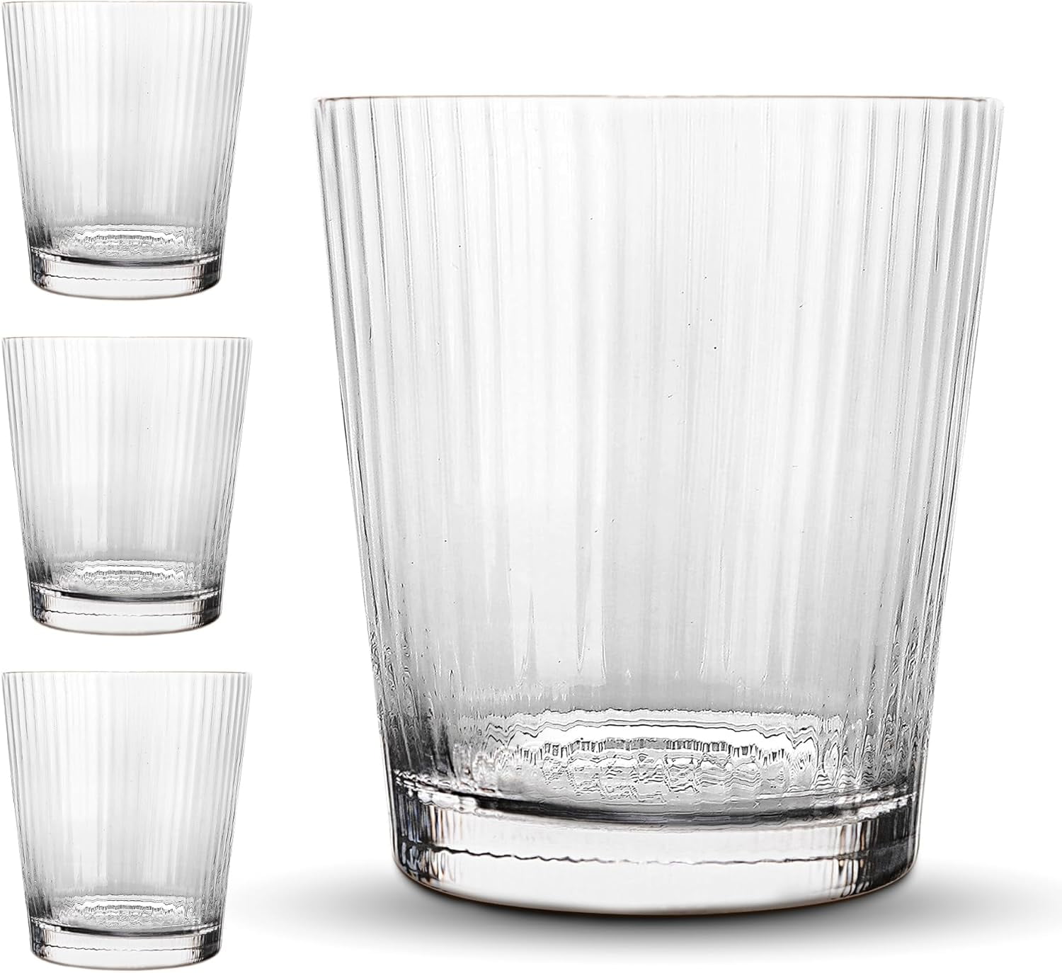 Elle Decor Glass Water Cups, Set Of 4 Ribbed Stackable Drinking Glasses ...