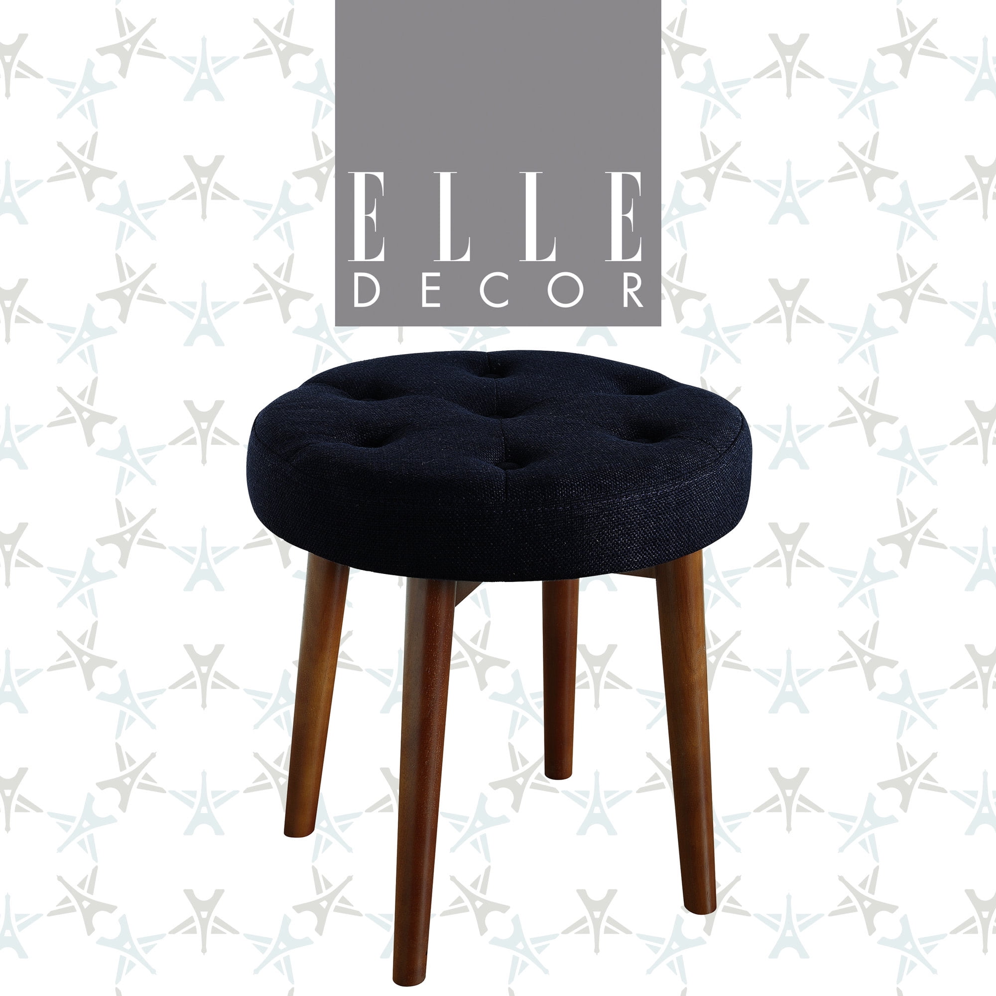 Free Shipping! ELLE DECOR Penelope Tufted Upholstered Round Ottoman ...